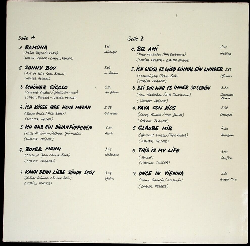 LP: Evergreens mit Christl Prager und Walter Heider - radiowienerlied.at