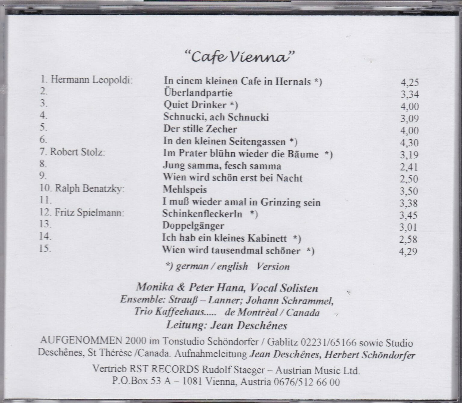 CD Cafe Vienna- Monika und Peter Hana - radiowienerlied.at