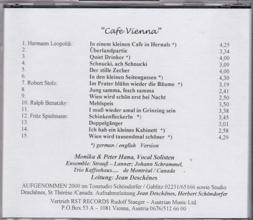 CD Cafe Vienna- Monika und Peter Hana - radiowienerlied.at